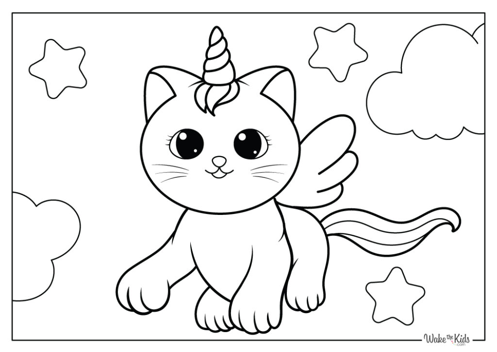 Unicorn Cat Coloring Pages (Free Printable PDFs) | WakeTheKids