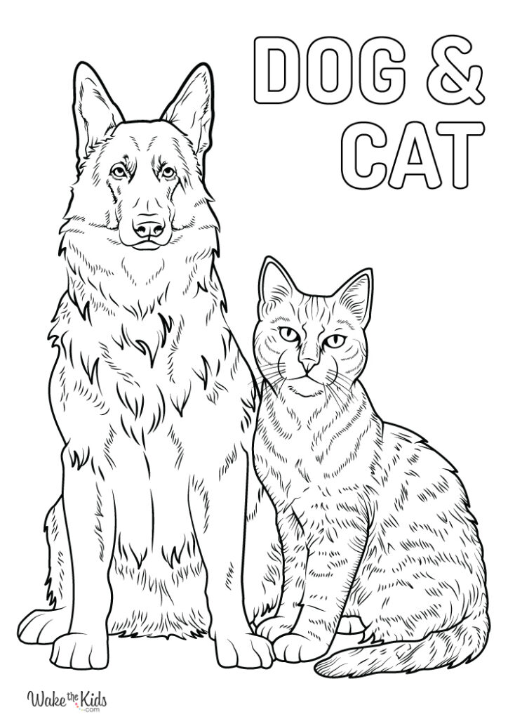 Cat and Dog Coloring Pages (Free Printable PDFs) | WakeTheKids