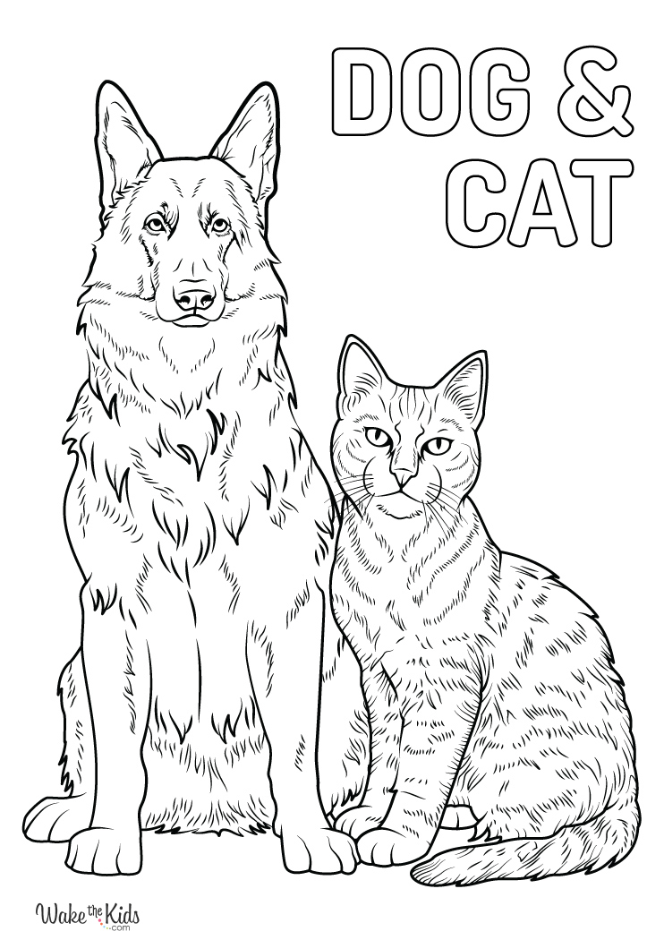 Cat and Dog Coloring Pages (Free Printable PDFs) | WakeTheKids