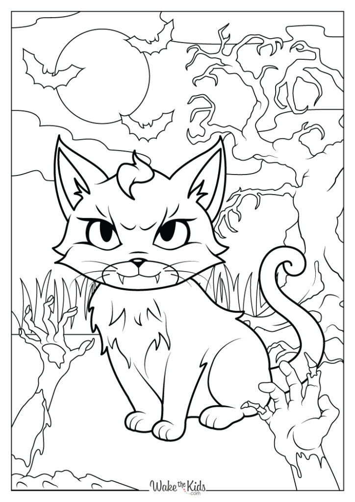 Halloween Cat Coloring Pages (Free Printable PDFs) | WakeTheKids