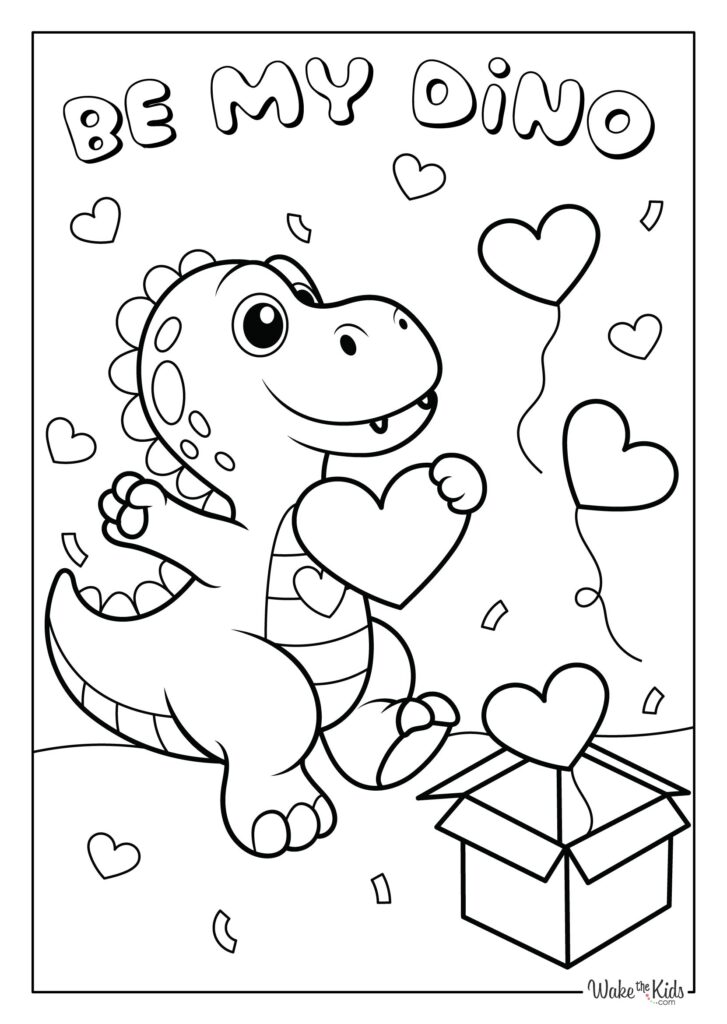 Dinosaur Valentine Coloring Pages (Free Printable PDFs) | WakeTheKids