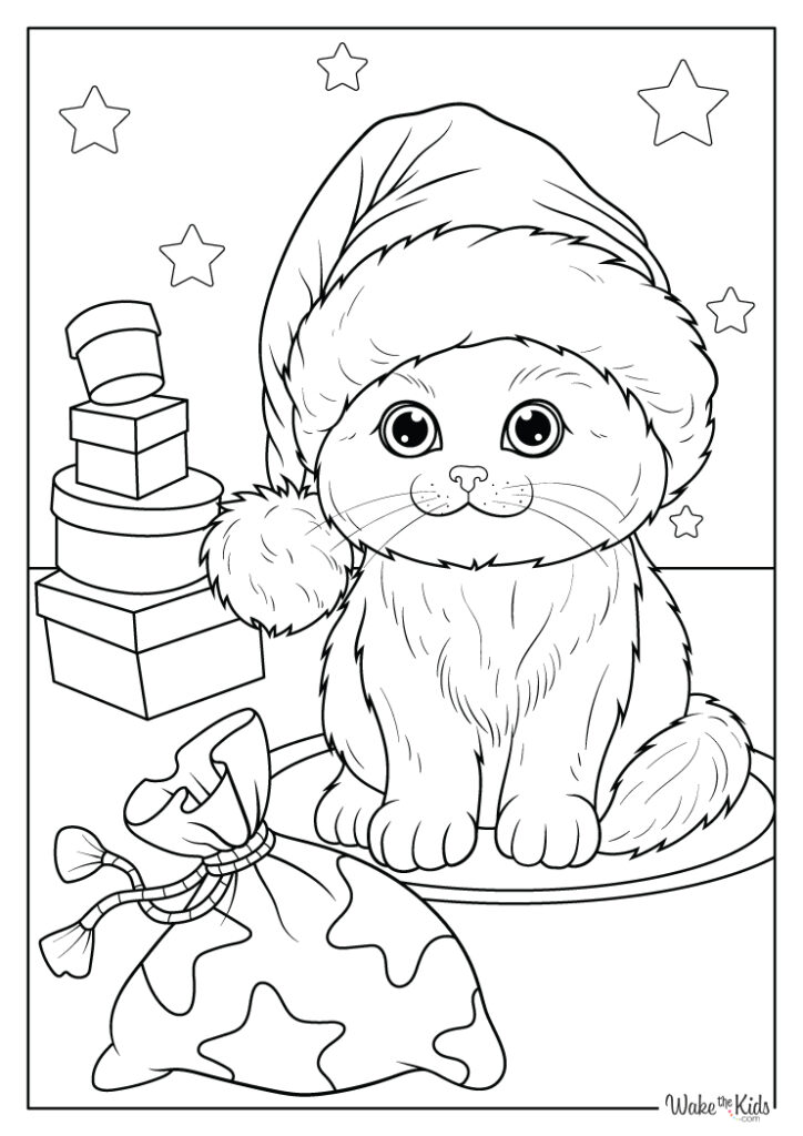 Christmas Cat Coloring Pages (Free Printable PDFs) | WakeTheKids