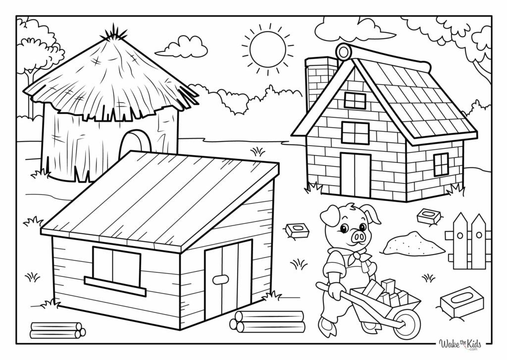 Three Little Pigs Coloring Pages (Free Printable PDFs) | WakeTheKids