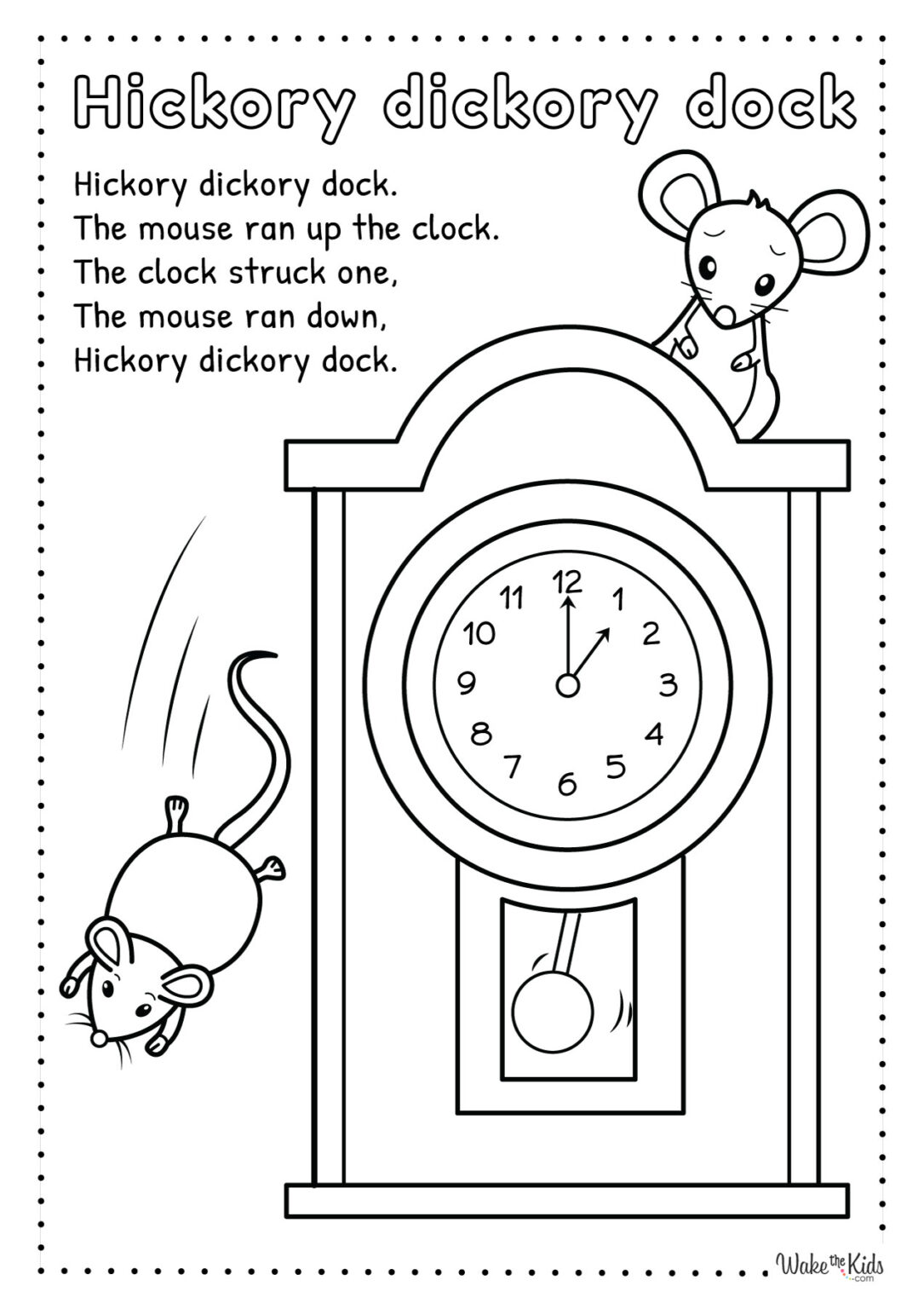 Hickory Dickory Dock Coloring Pages (Free Printable PDFs) | WakeTheKids