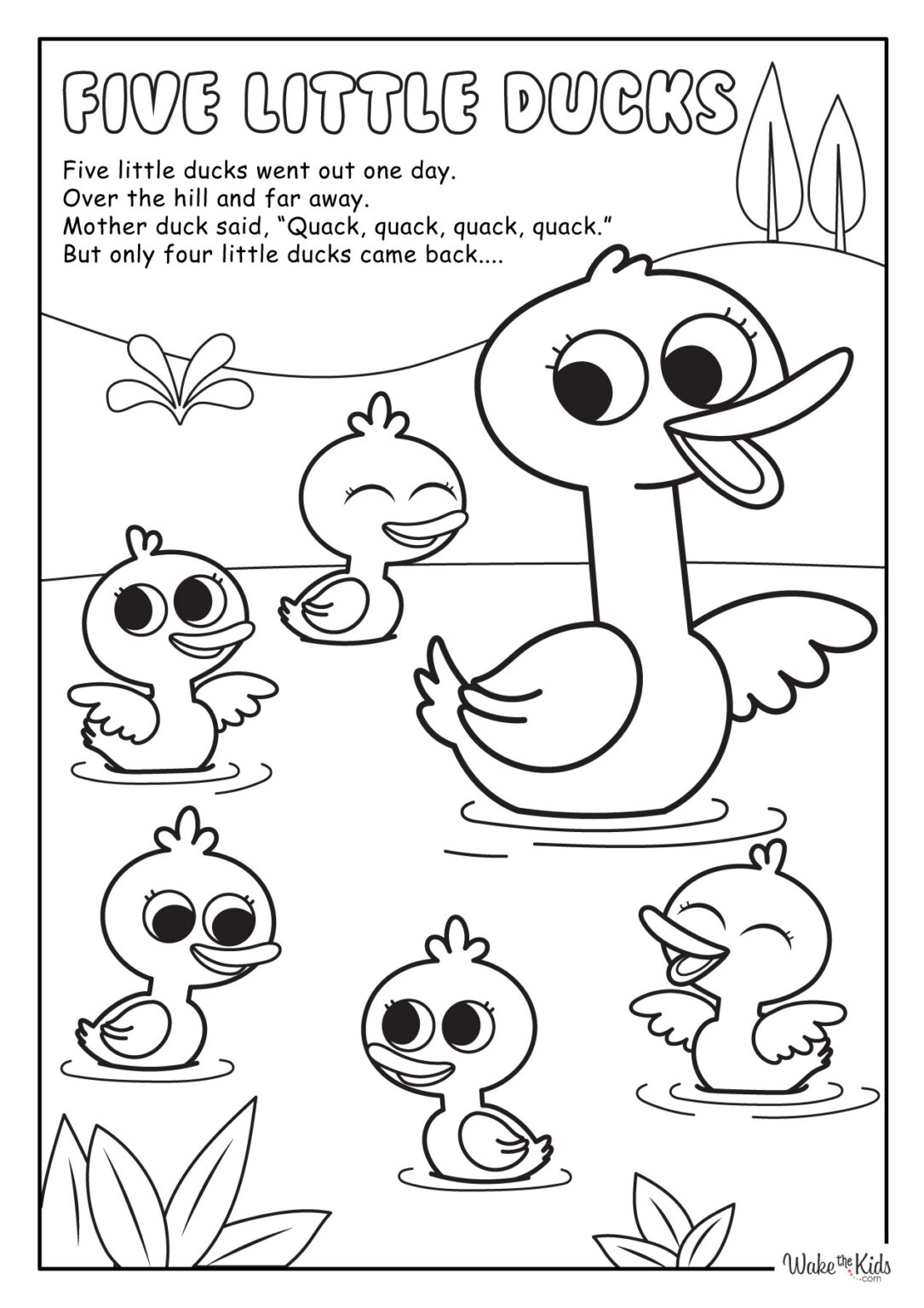 Five Little Ducks Coloring Pages (Free Printable PDFs) | WakeTheKids